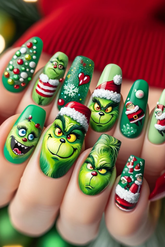 33 Grinch Nails-Steal the Festive Spirit
