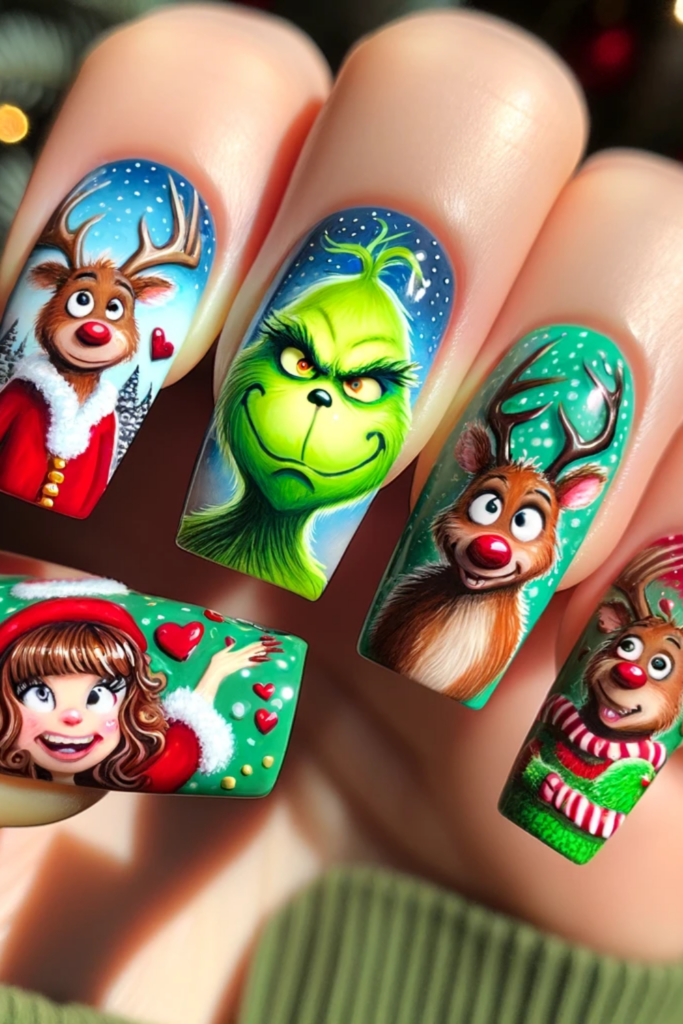 33 Grinch Nails-Steal the Festive Spirit